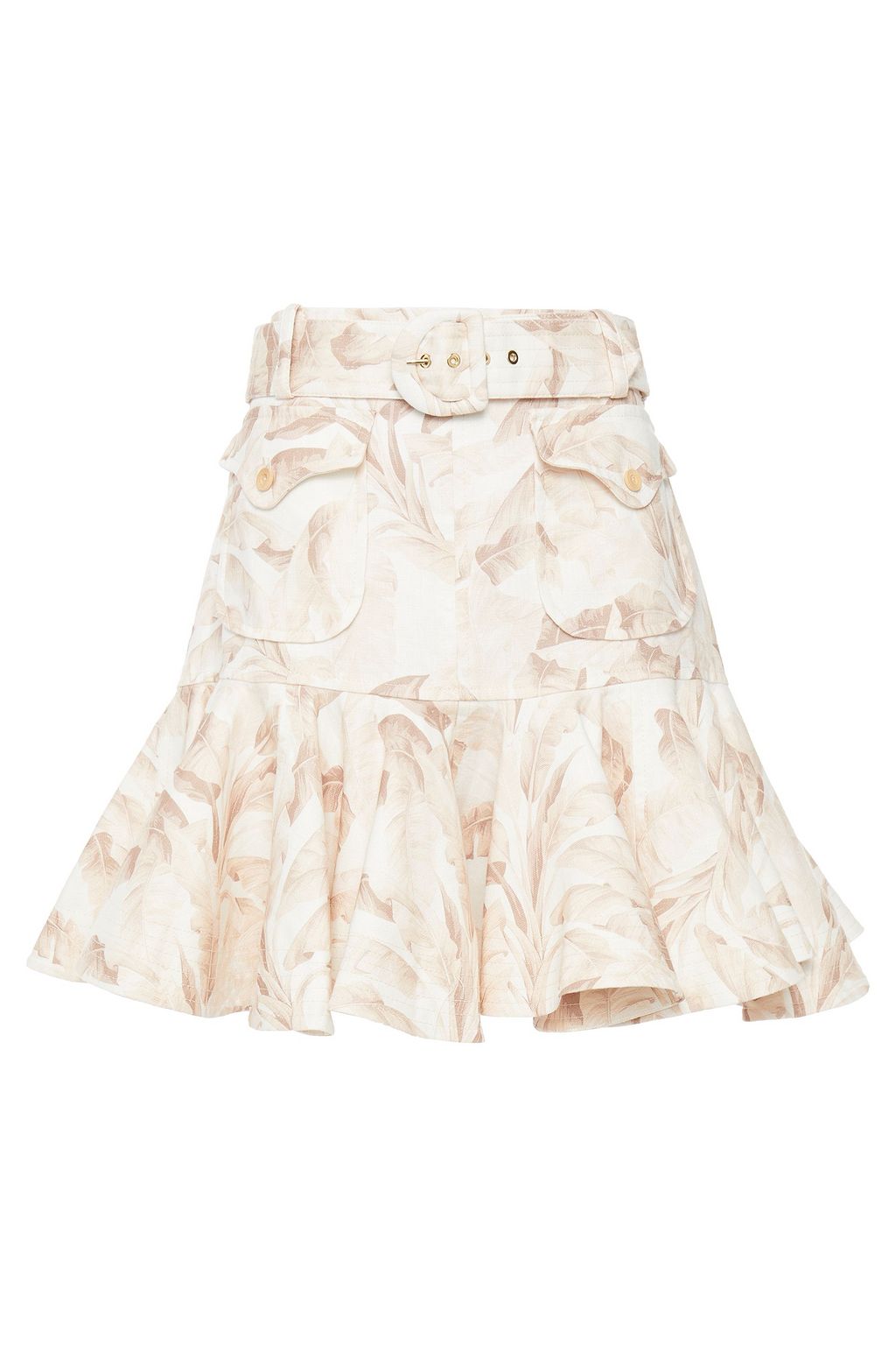 Zimmermann Super Eight Safari Fluted Belted Printed Linen Mini Skirt