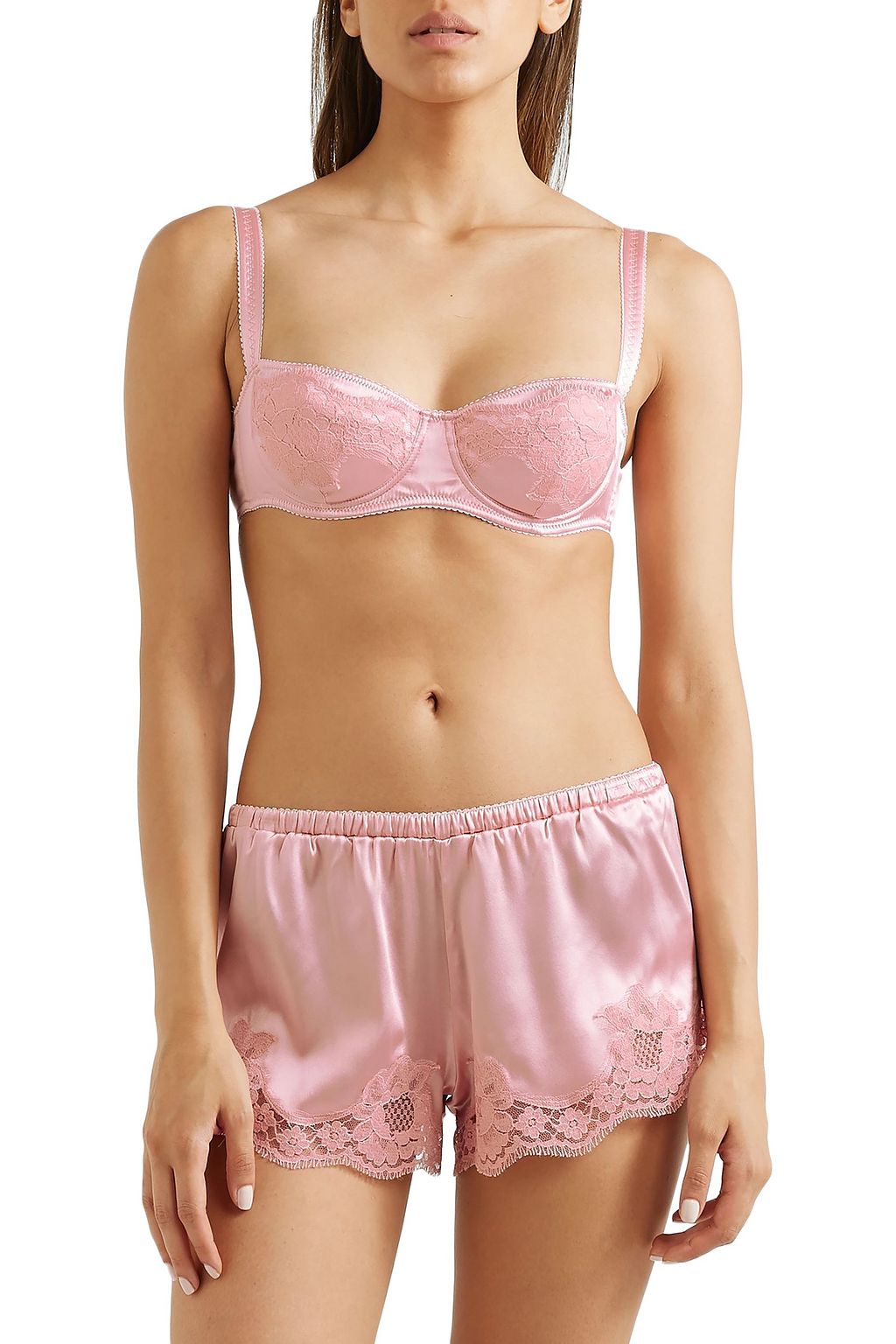 Dolce And Gabbana Lace Trimmed Silk Blend Satin Balconette Bra The Outnet