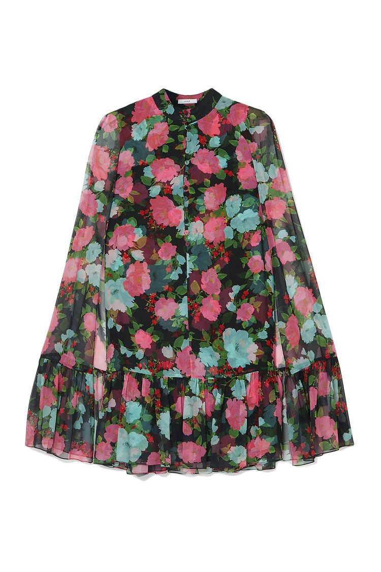 Erdem Constantine Cape Effect Floral Print Silk Chiffon Mini Dress