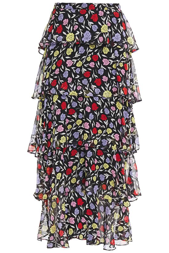 OLIVIA RUBIN Jessika tiered floral-print silk-georgette midi skirt | THE OUTNET