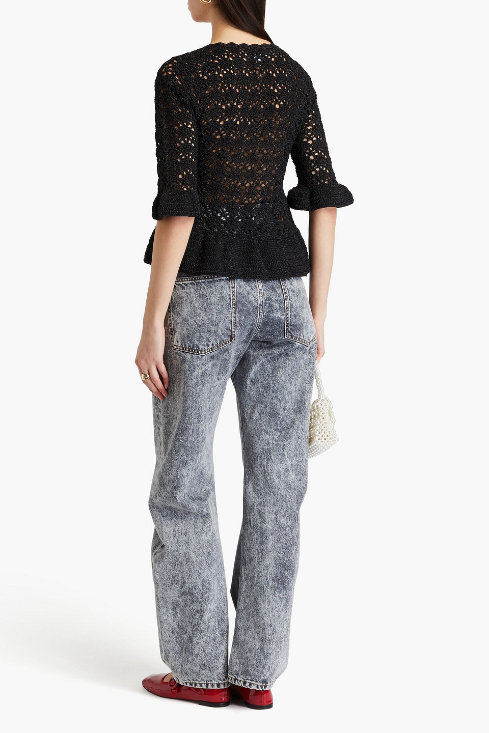 Ganni Metallic Crochet Top In Black | ModeSens