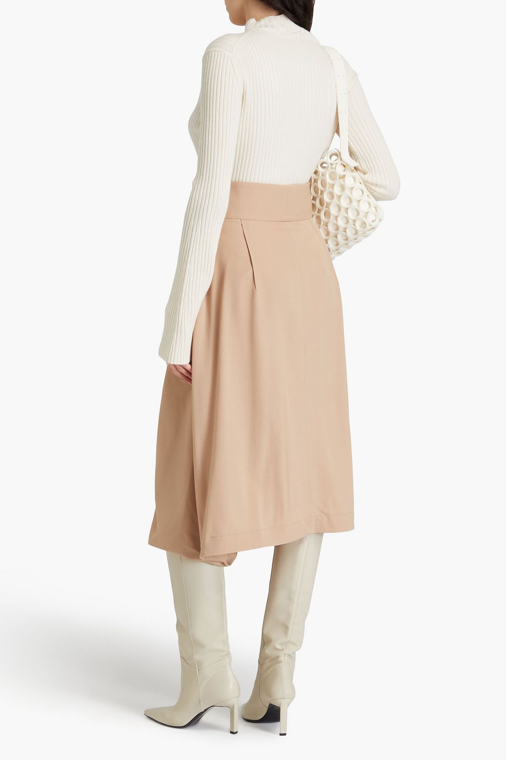 CHLOÉ Wrap-effect pleated wool-crepe midi skirt | THE OUTNET