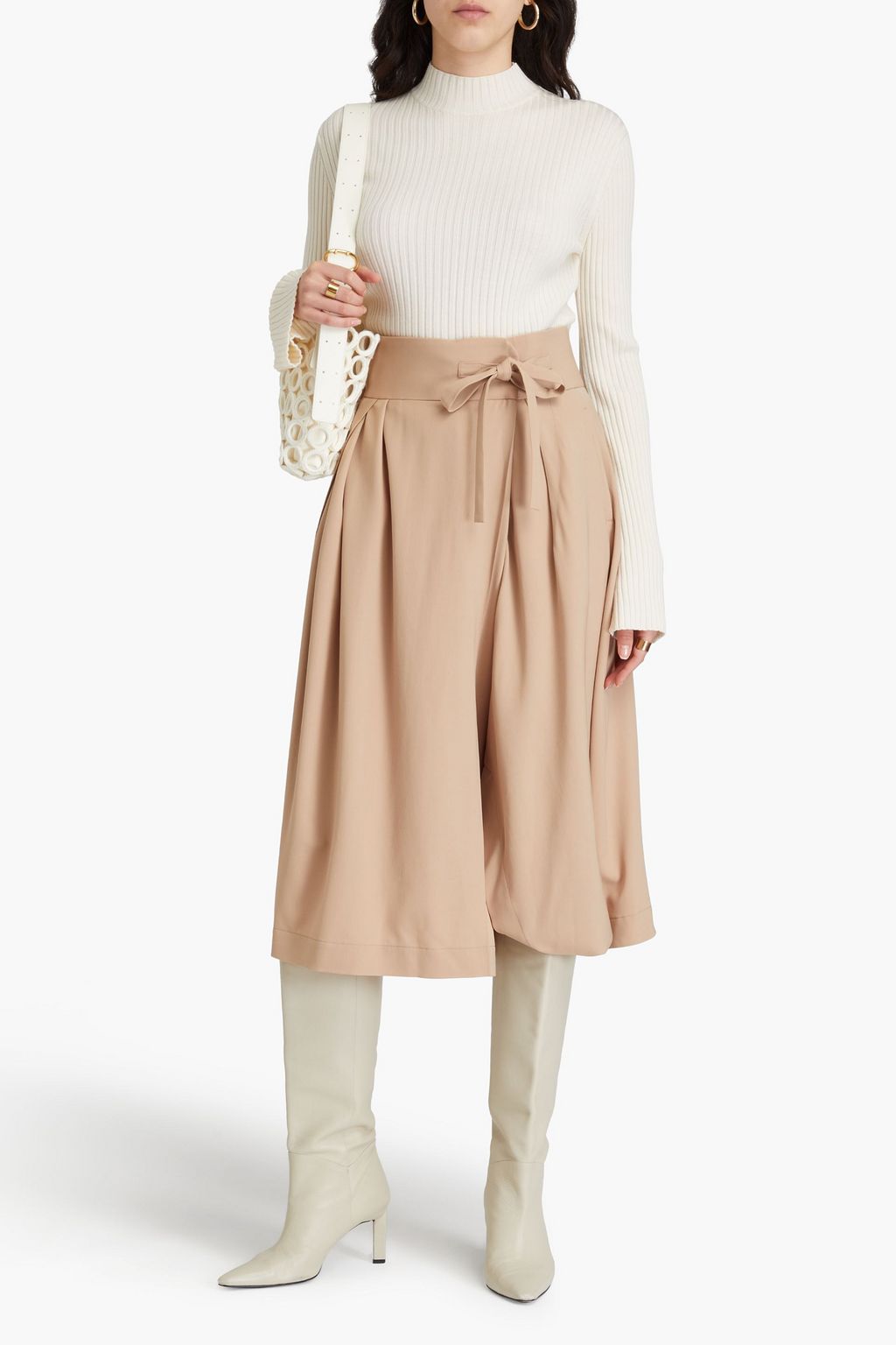 CHLOÉ Wrap-effect pleated wool-crepe midi skirt | THE OUTNET