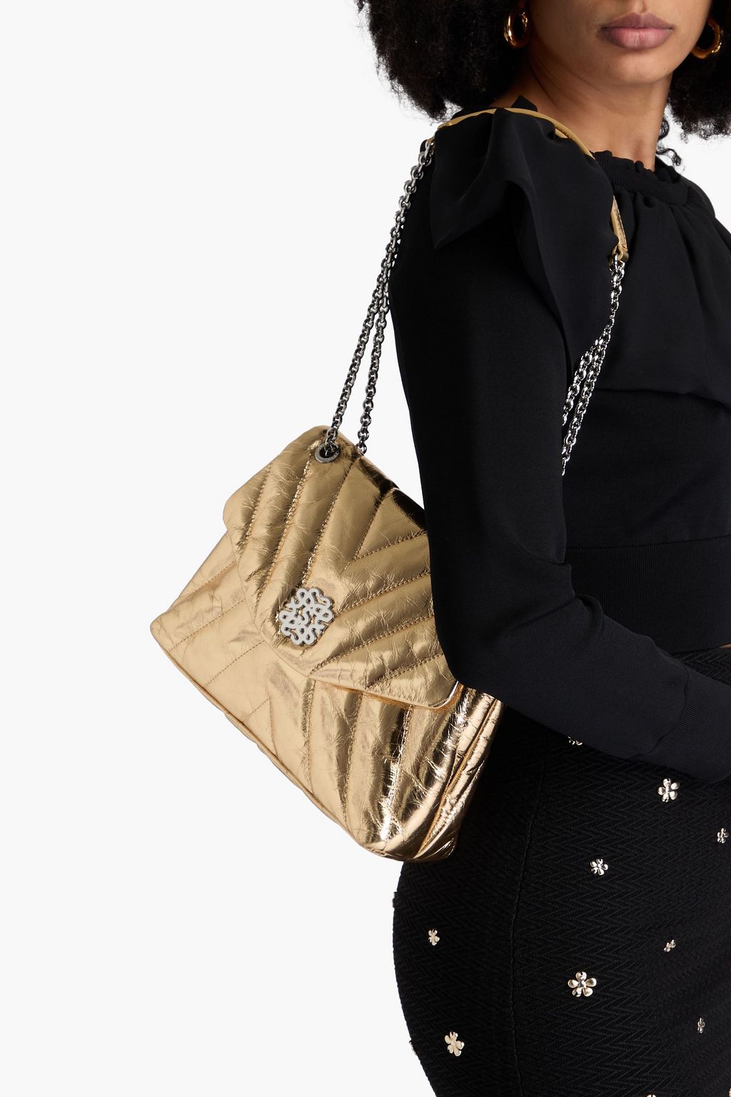 SANDRO Quilted metallic leather shoulder bag | THE OUTNET