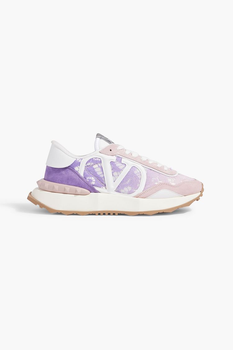VALENTINO GARAVANI Lacerunner mesh, lace and suede sneakers | THE OUTNET