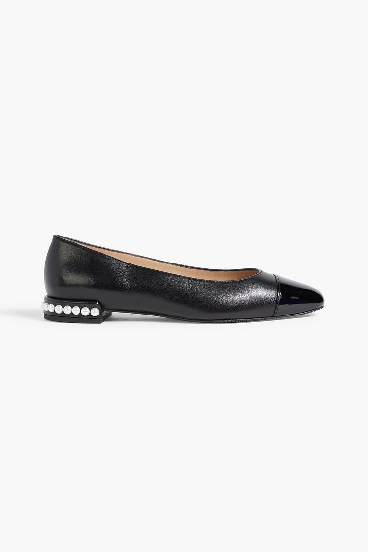 STUART WEITZMAN Pearl embellished smooth and patent-leather ballet ...