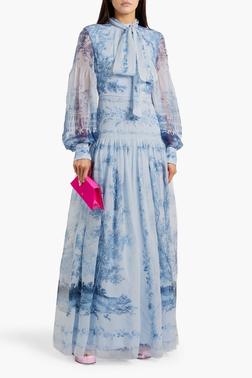 ERDEM Tie-neck printed silk-voile maxi dress | THE OUTNET