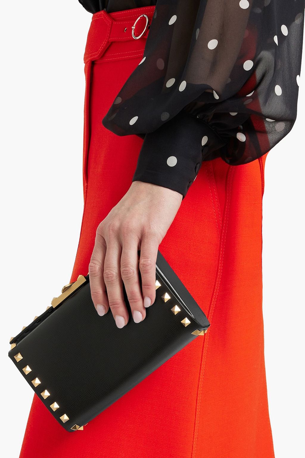 VALENTINO GARAVANI Rockstud Alcove textured-leather clutch | THE OUTNET