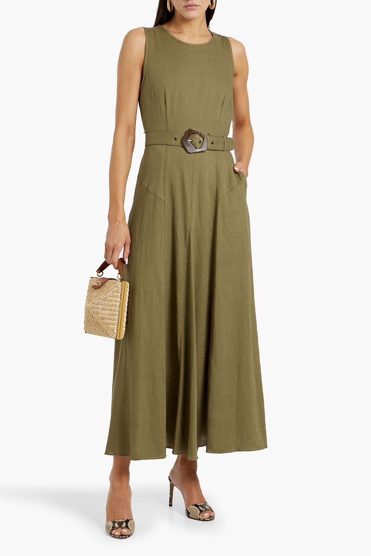 DIANE VON FURSTENBERG Elliot belted woven midi dress | THE OUTNET