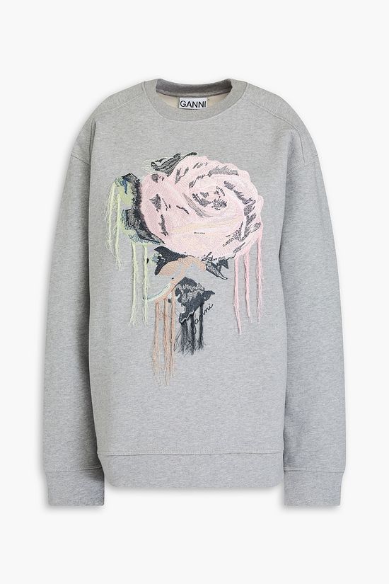 GANNI Embroidered cotton-fleece sweatshirt | THE OUTNET