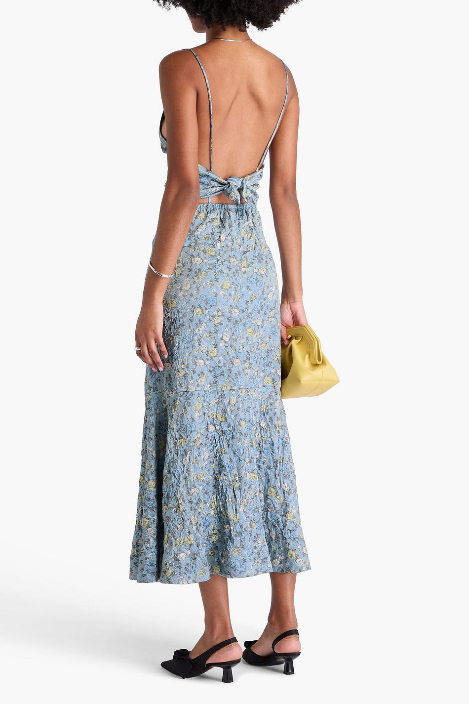 GANNI Crinkled floral-print satin midi dress | THE OUTNET