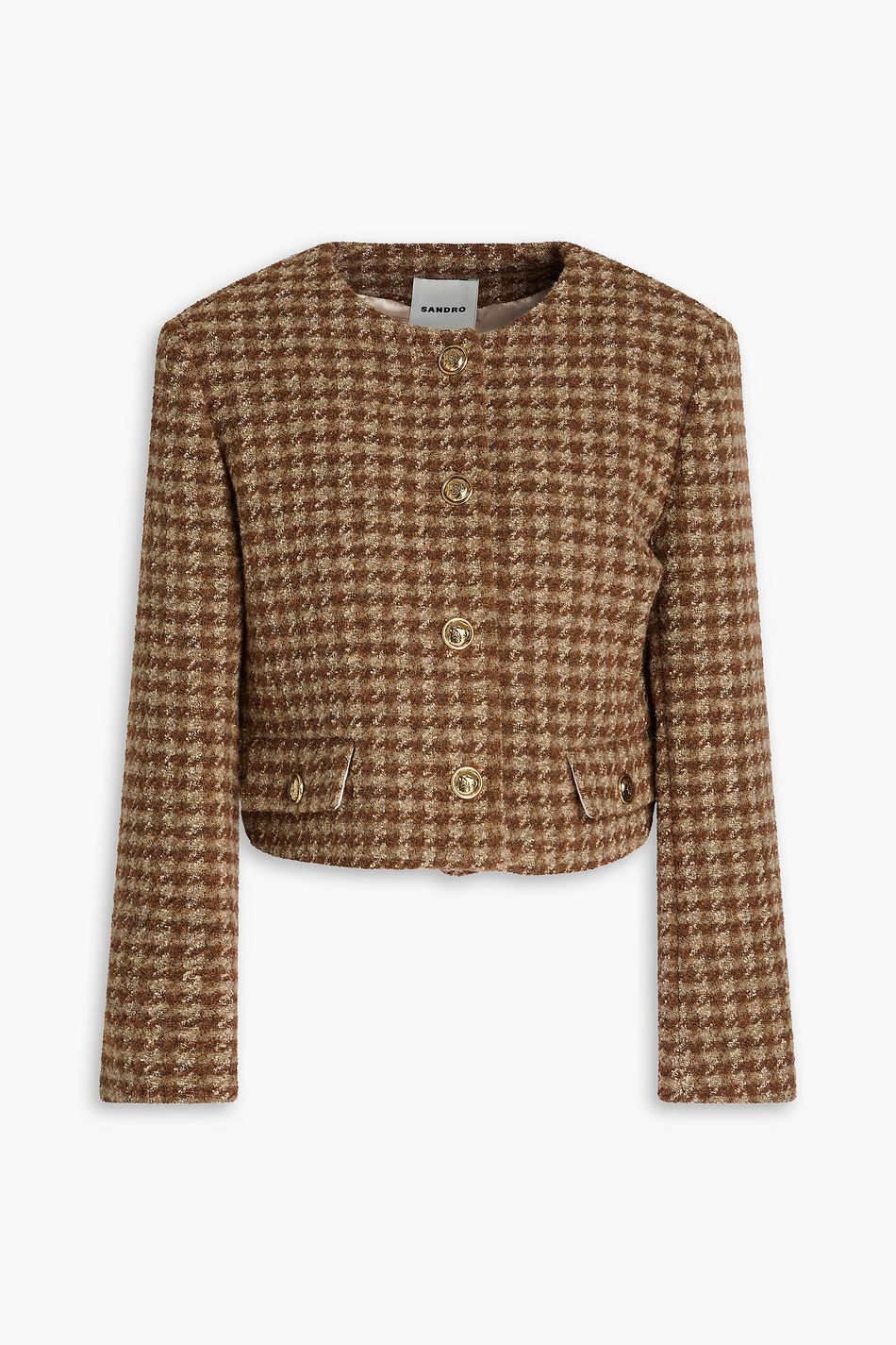 SANDRO Cropped houndstooth bouclé-tweed jacket | THE OUTNET