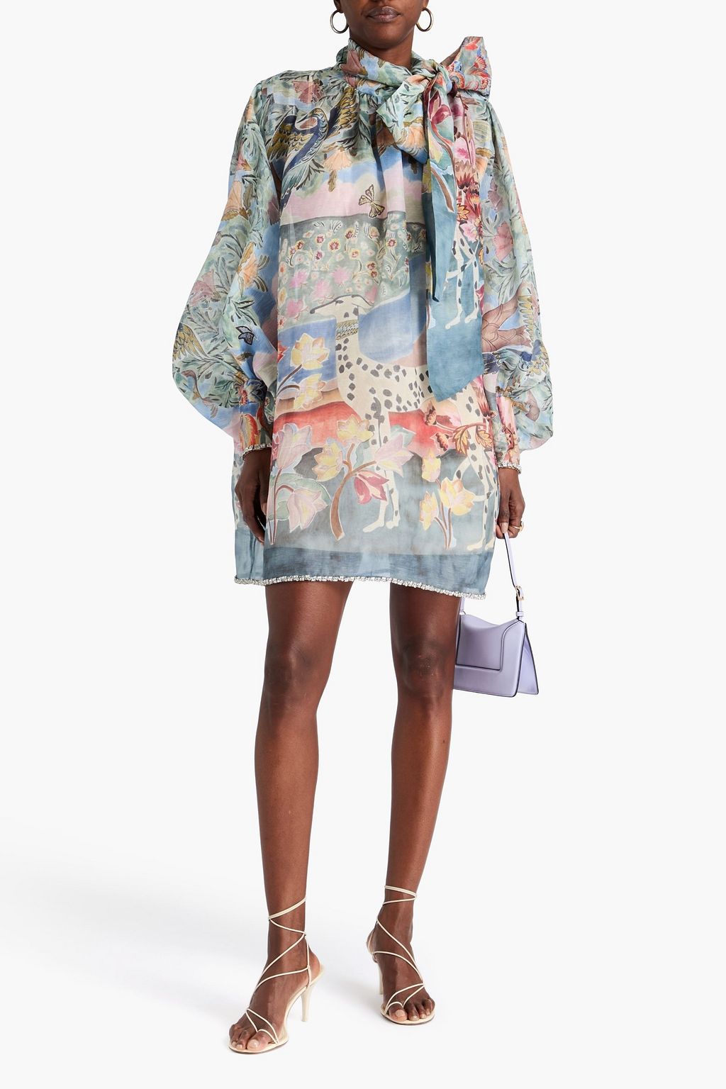 ZIMMERMANN Pussy-bow floral-print linen and silk-blend organza mini ...