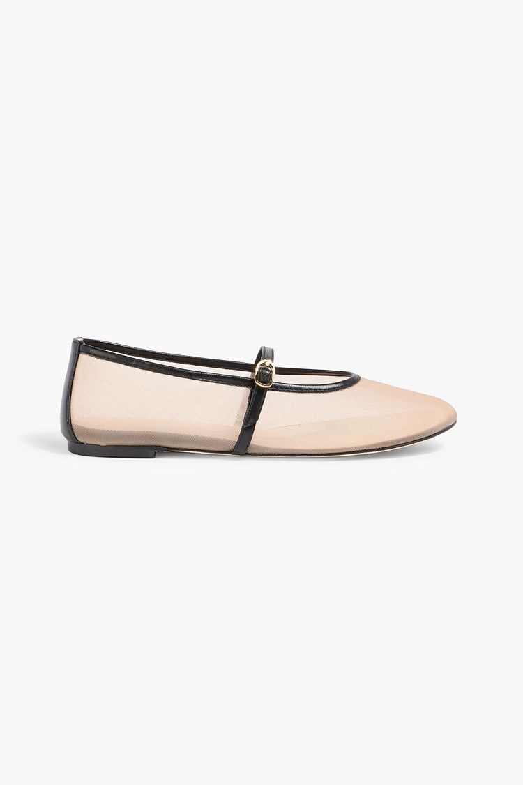 STUART WEITZMAN Bareitall leather-trimmed mesh Mary Jane flats | THE OUTNET