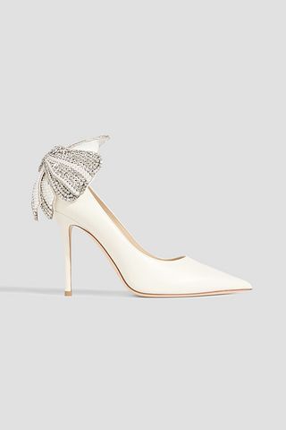 JIMMY CHOO Love 100 bow-embellished leather pumps | THE OUTNET