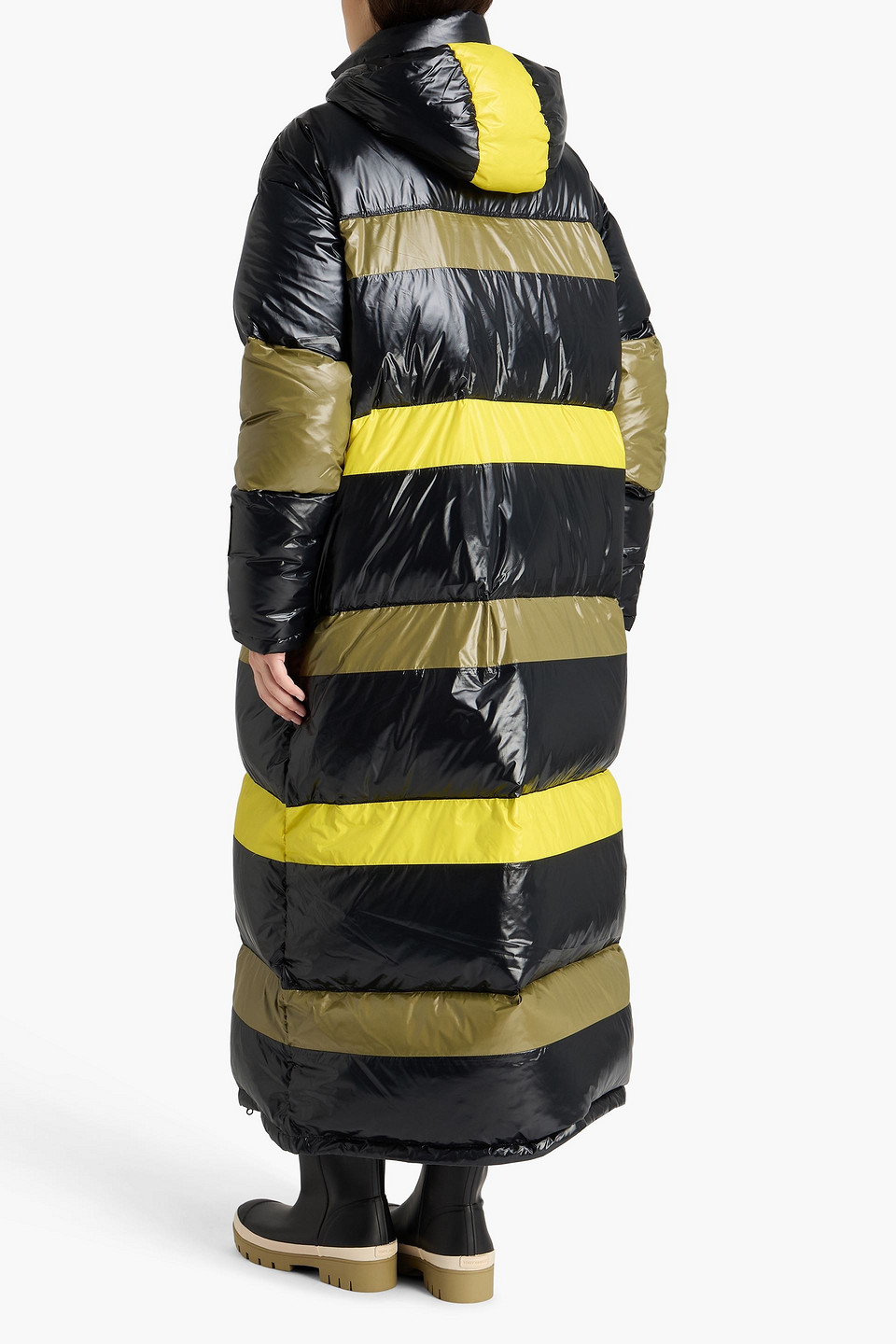 Ganni Askja Quilted Striped Shell Hooded Down Coat In Black | ModeSens