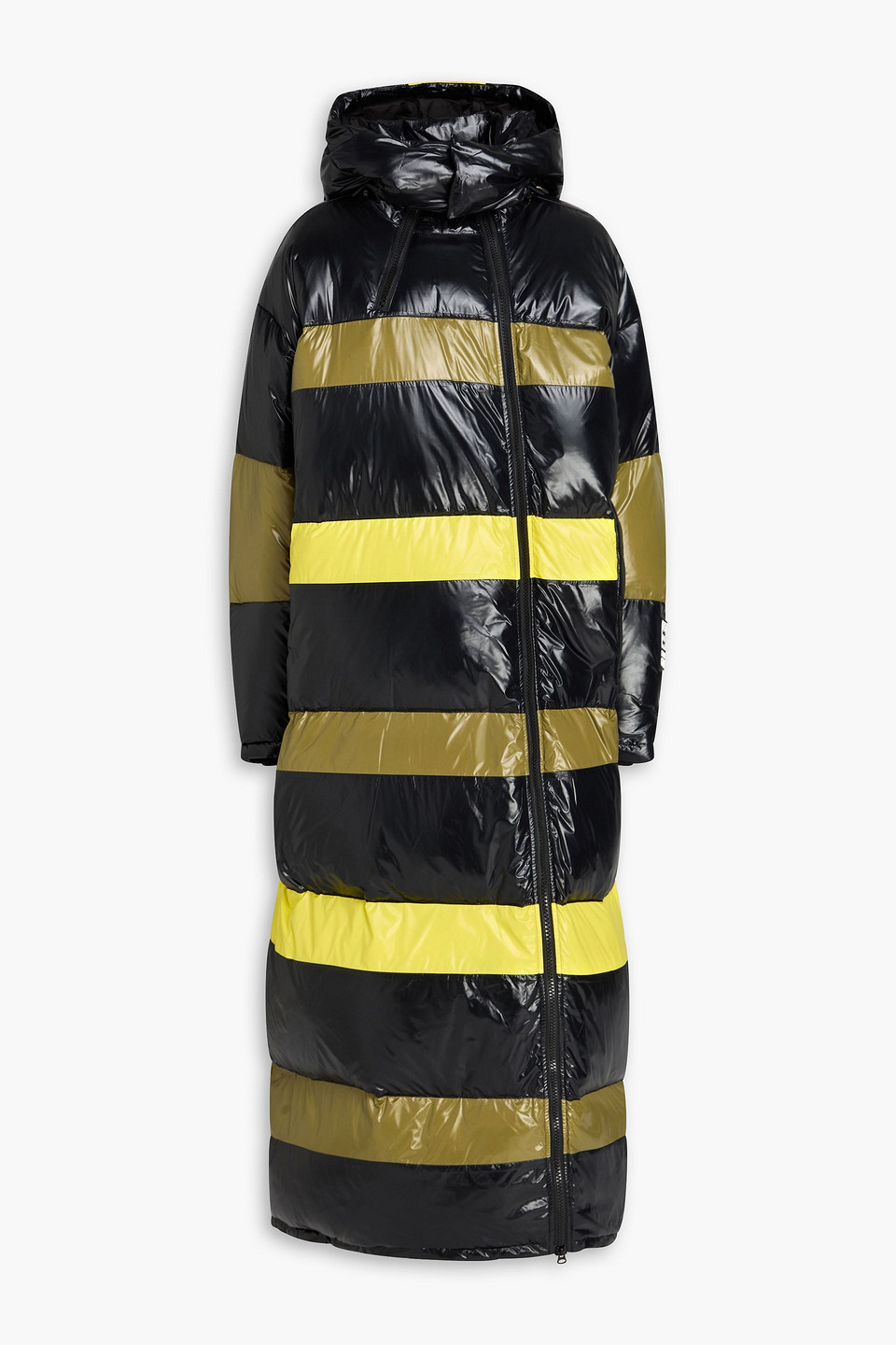 Ganni Askja Quilted Striped Shell Hooded Down Coat In Black | ModeSens