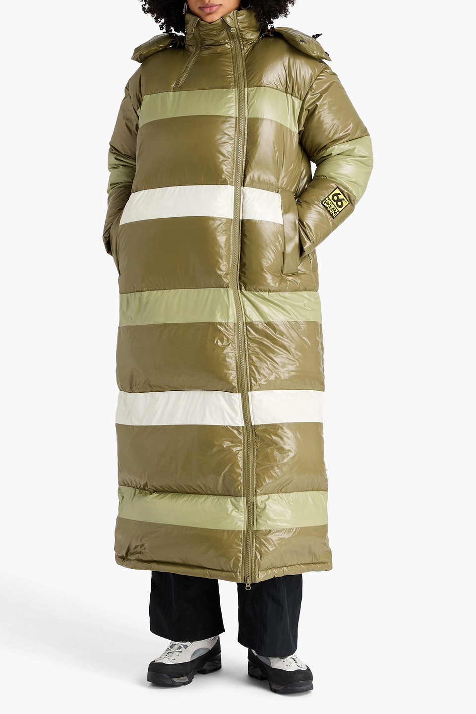 Ganni Askja Quilted Striped Shell Hooded Down Coat In Green | ModeSens