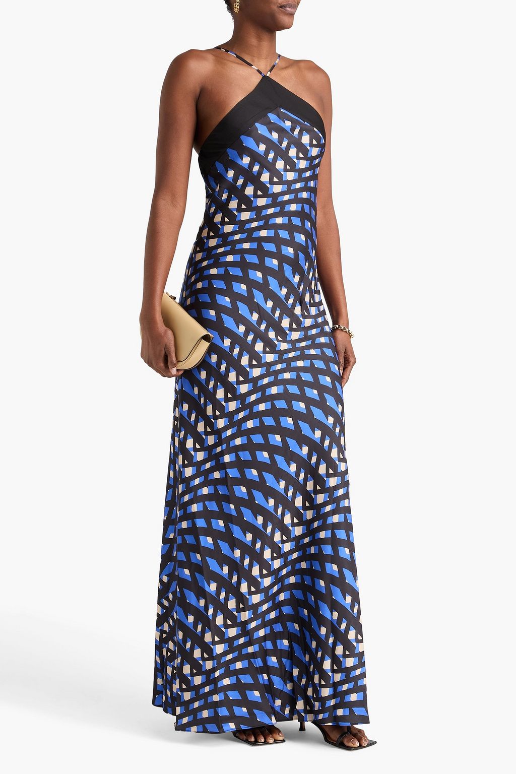 STAUD Cubism printed satin-twill halterneck maxi dress | THE OUTNET