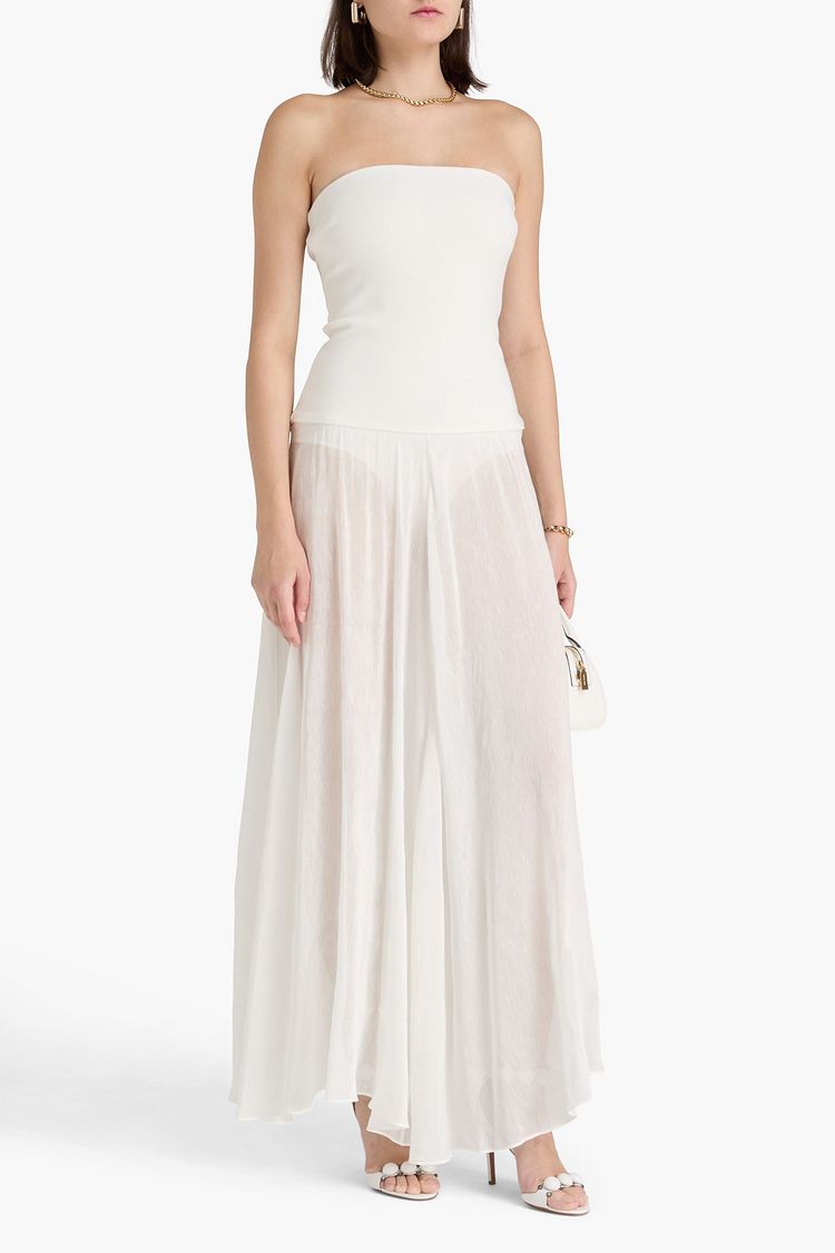 ESSE STUDIOS Aire strapless stretch knit-paneled linen and silk-blend ...