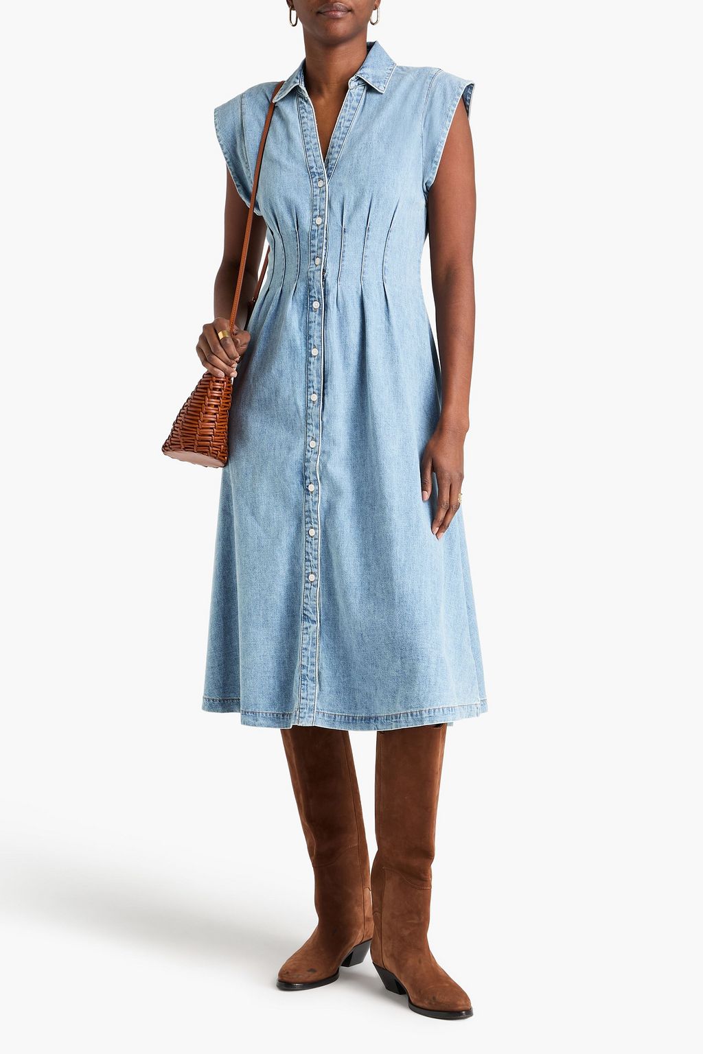 VERONICA BEARD Ruben pleated denim midi shirt dress | THE OUTNET