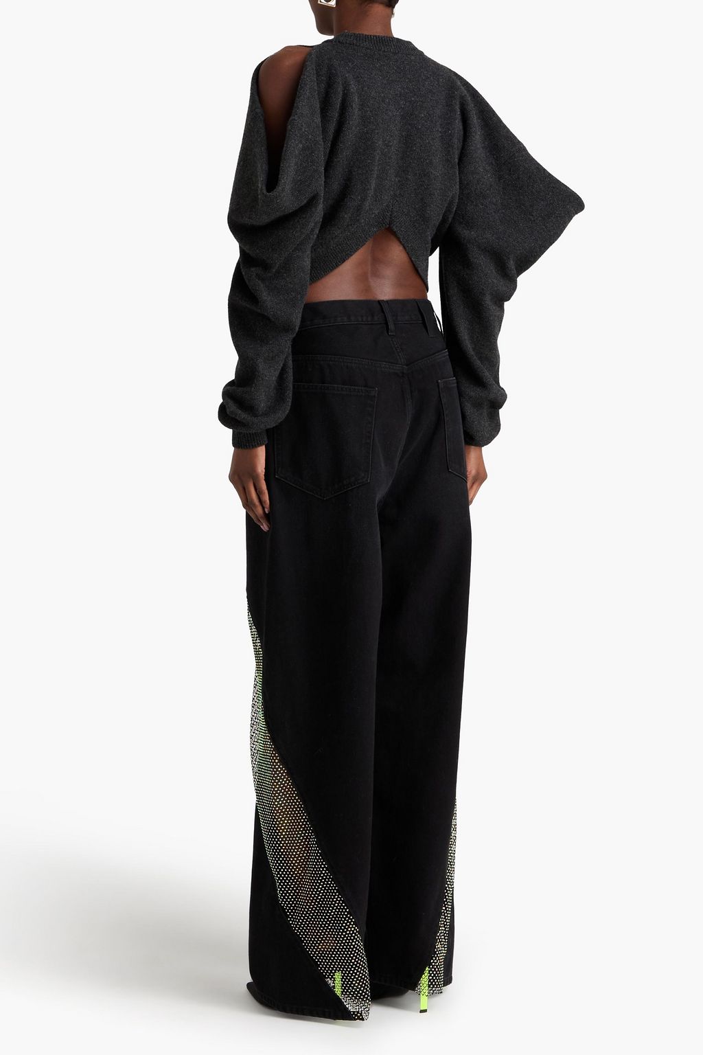 DARKPARK Crystal-embellished mesh-paneled high-rise barrel-leg jeans ...