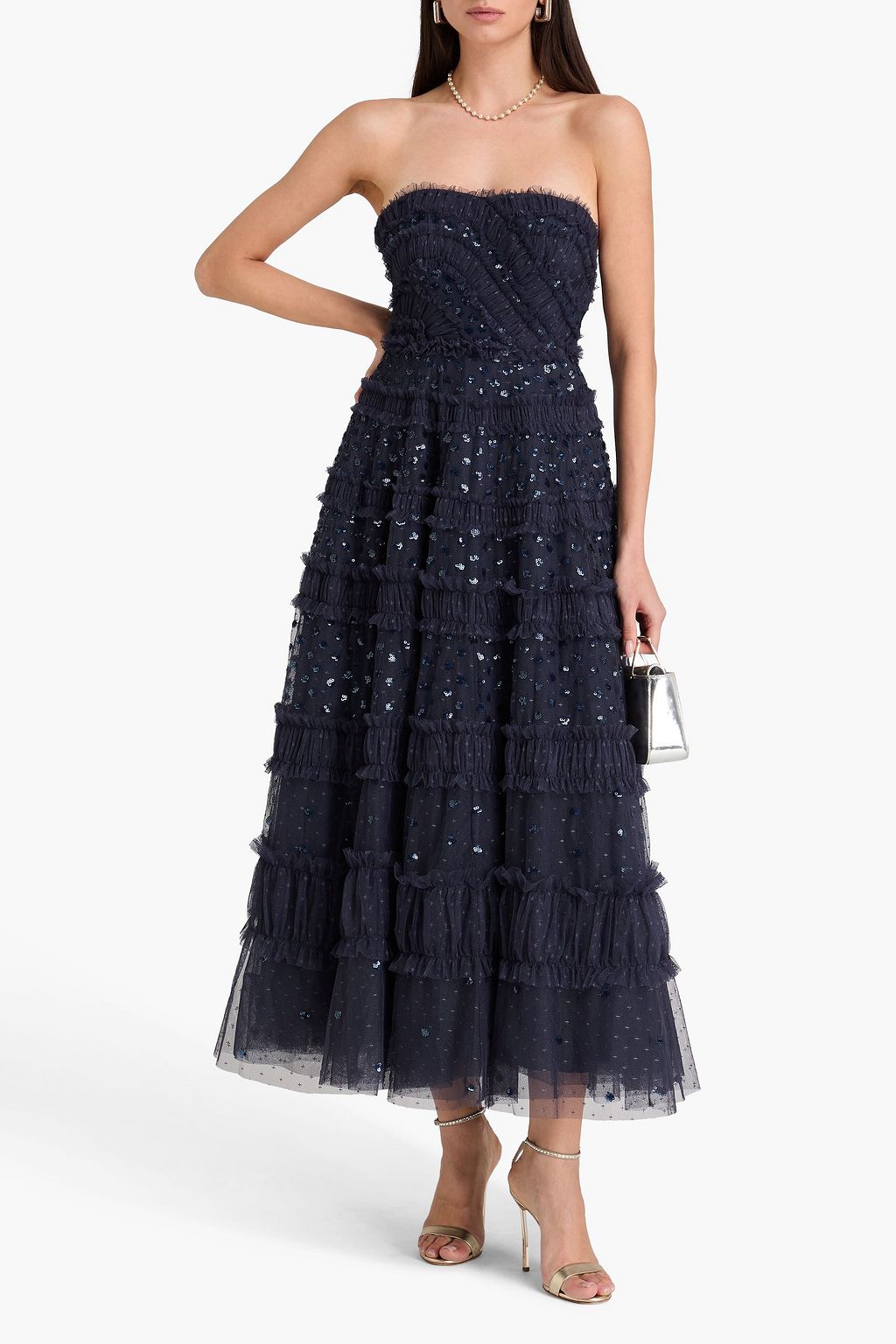 NEEDLE & THREAD Trägerloses Midikleid aus Tüll mit Pailletten und ...