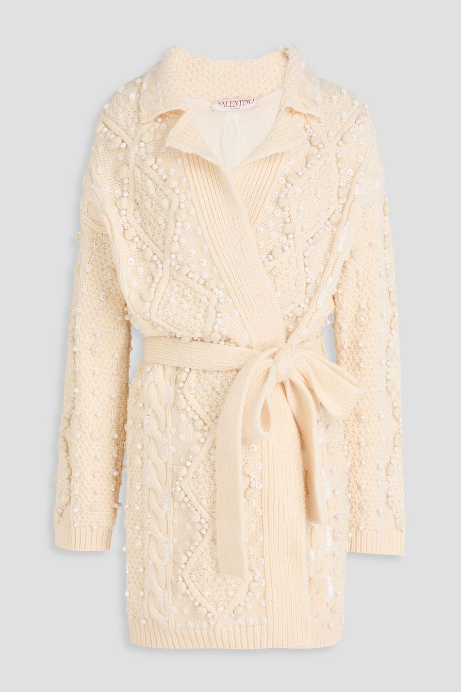 VALENTINO GARAVANI Embellished cable-knit wool coat | THE OUTNET