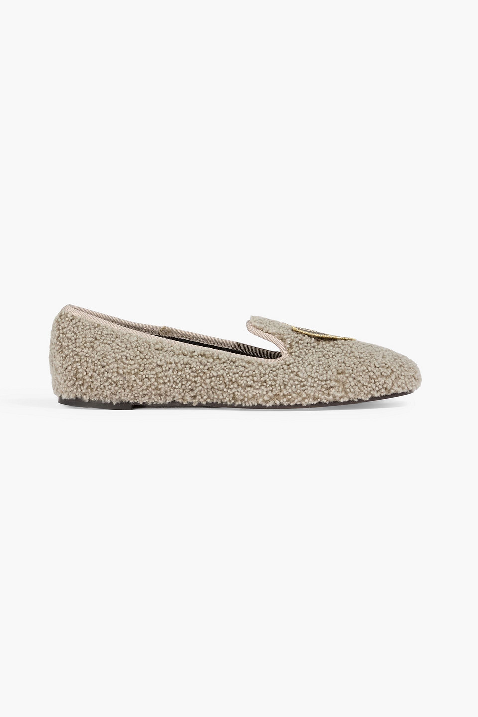 Brunello Cucinelli Appliquéd Shearling Ballet Flats In Gray | ModeSens
