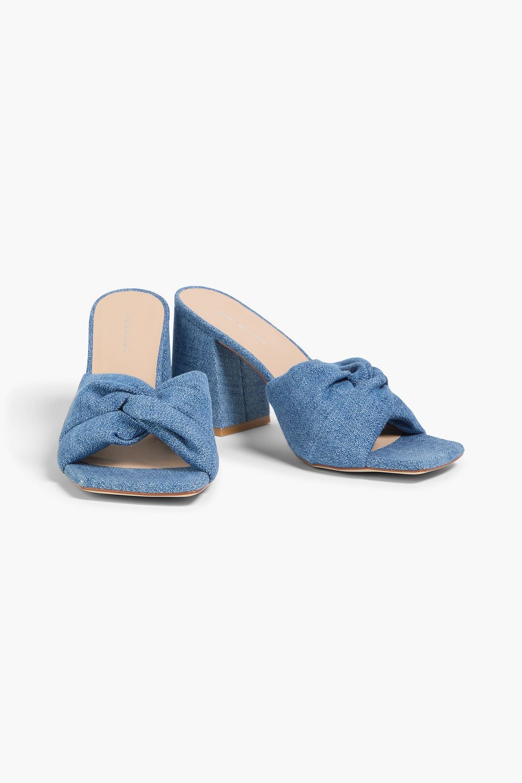 STUART WEITZMAN Glamknot 85 knotted denim mules | THE OUTNET