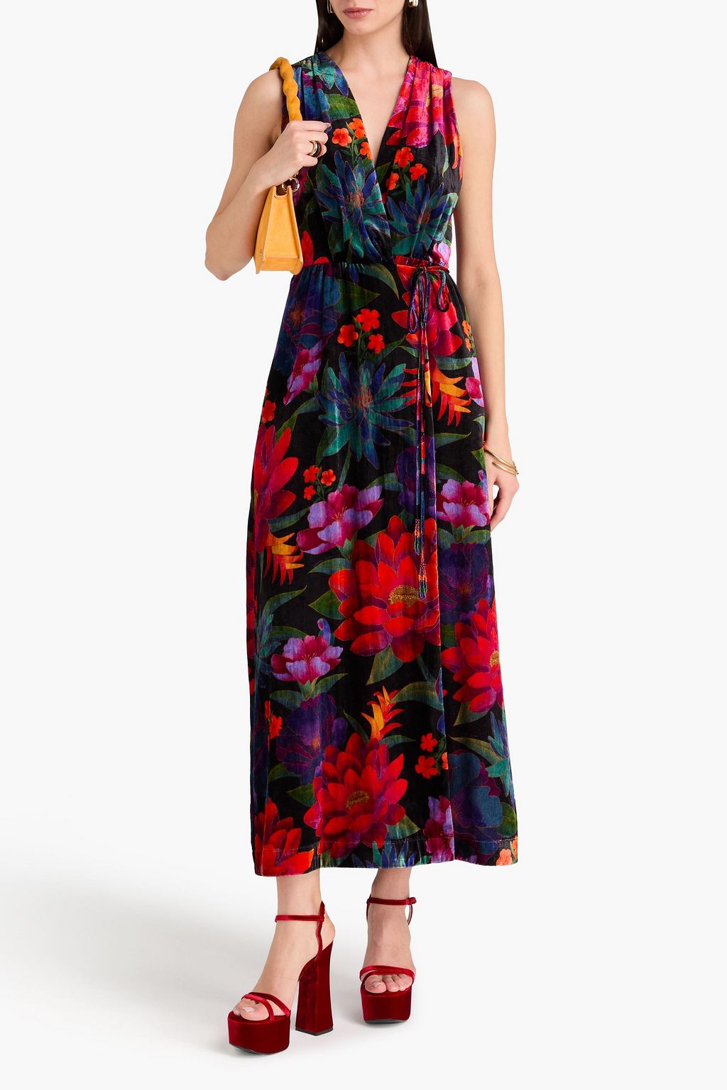 FARM RIO Printed velvet maxi wrap dress | THE OUTNET