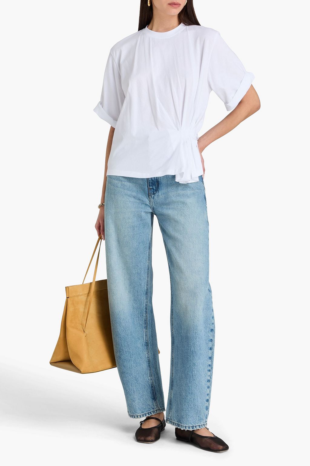 VICTORIA BECKHAM Ruched cotton-jersey T-shirt | THE OUTNET