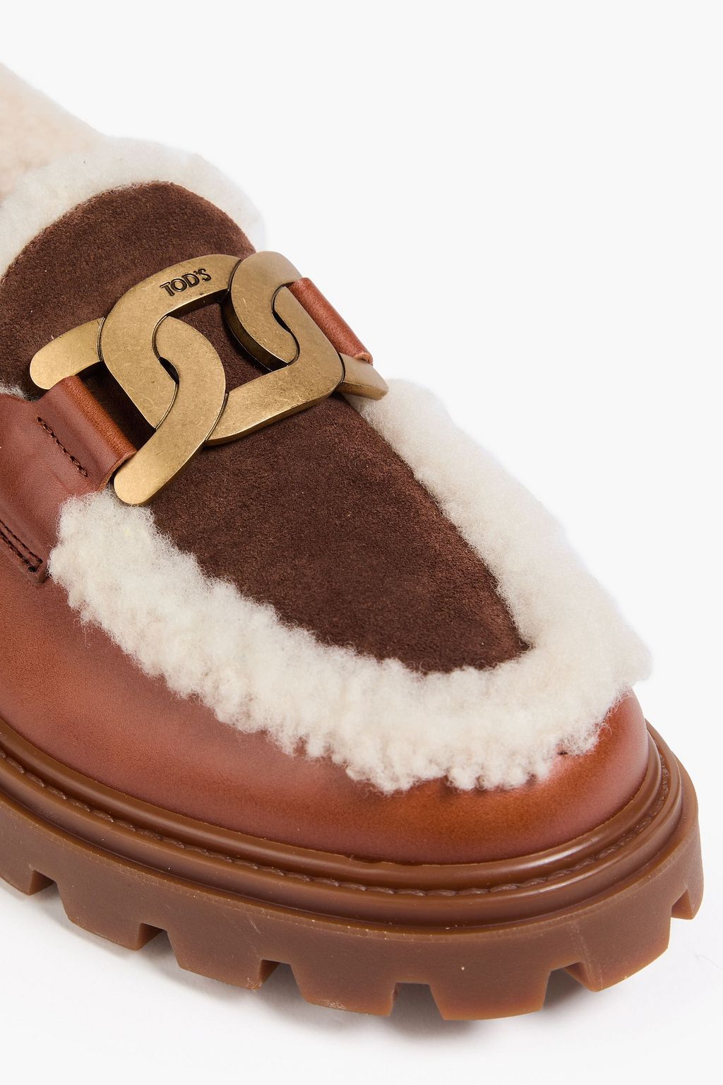 TOD'S Shearling-trimmed leather and suede loafers | THE OUTNET