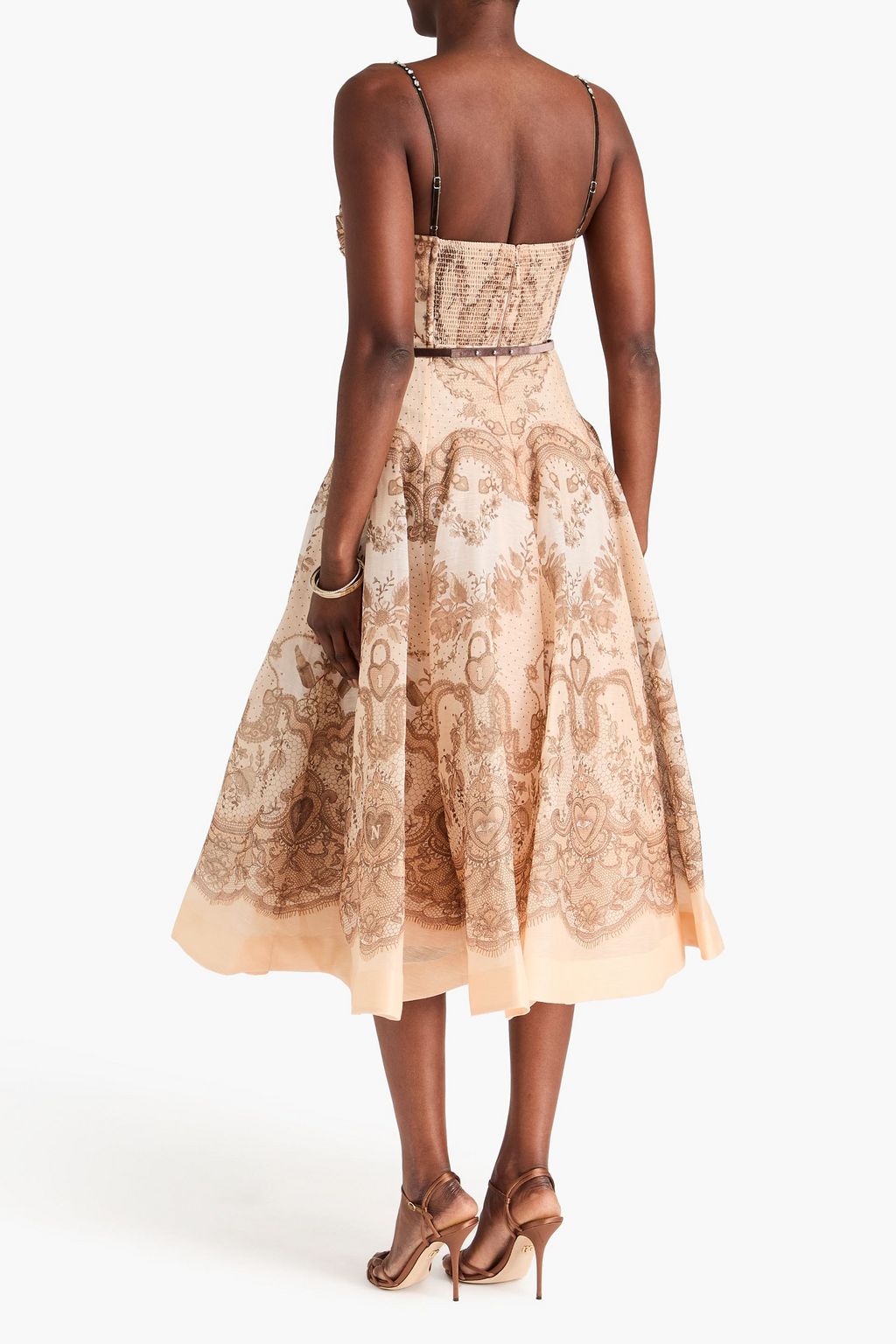 ZIMMERMANN Belted cutout linen and silk-blend midi dress | THE OUTNET