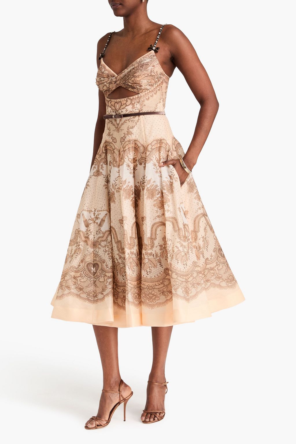 ZIMMERMANN Belted cutout linen and silk-blend midi dress | THE OUTNET