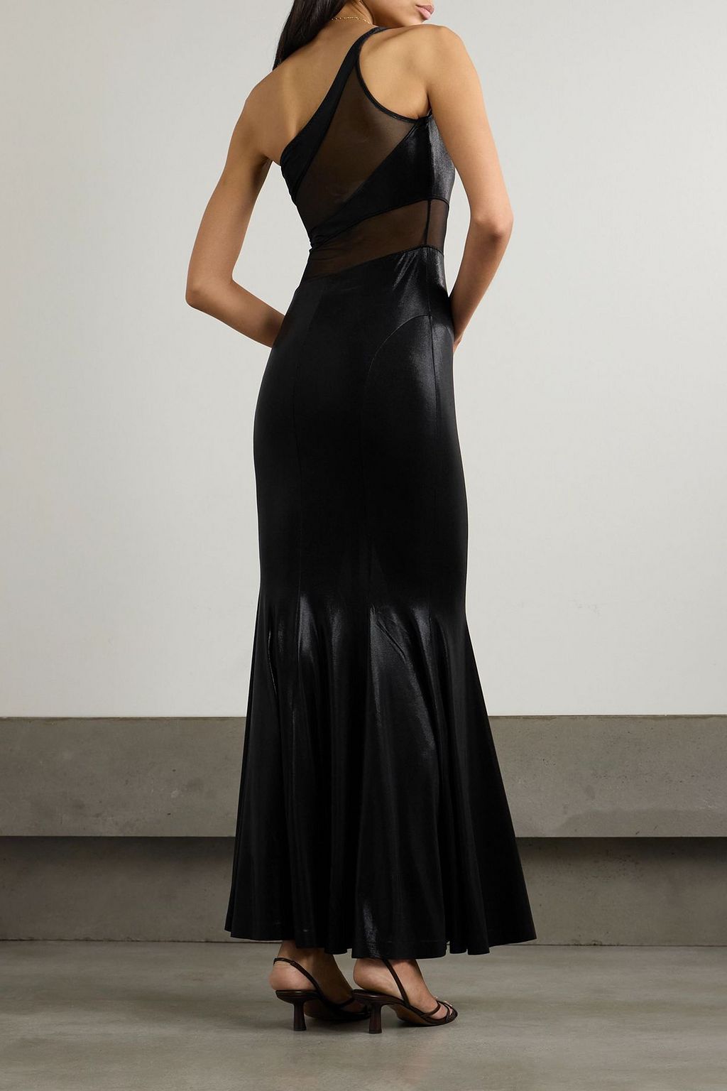 NORMA KAMALI Snake one-shoulder mesh-paneled metallic stretch-jersey ...