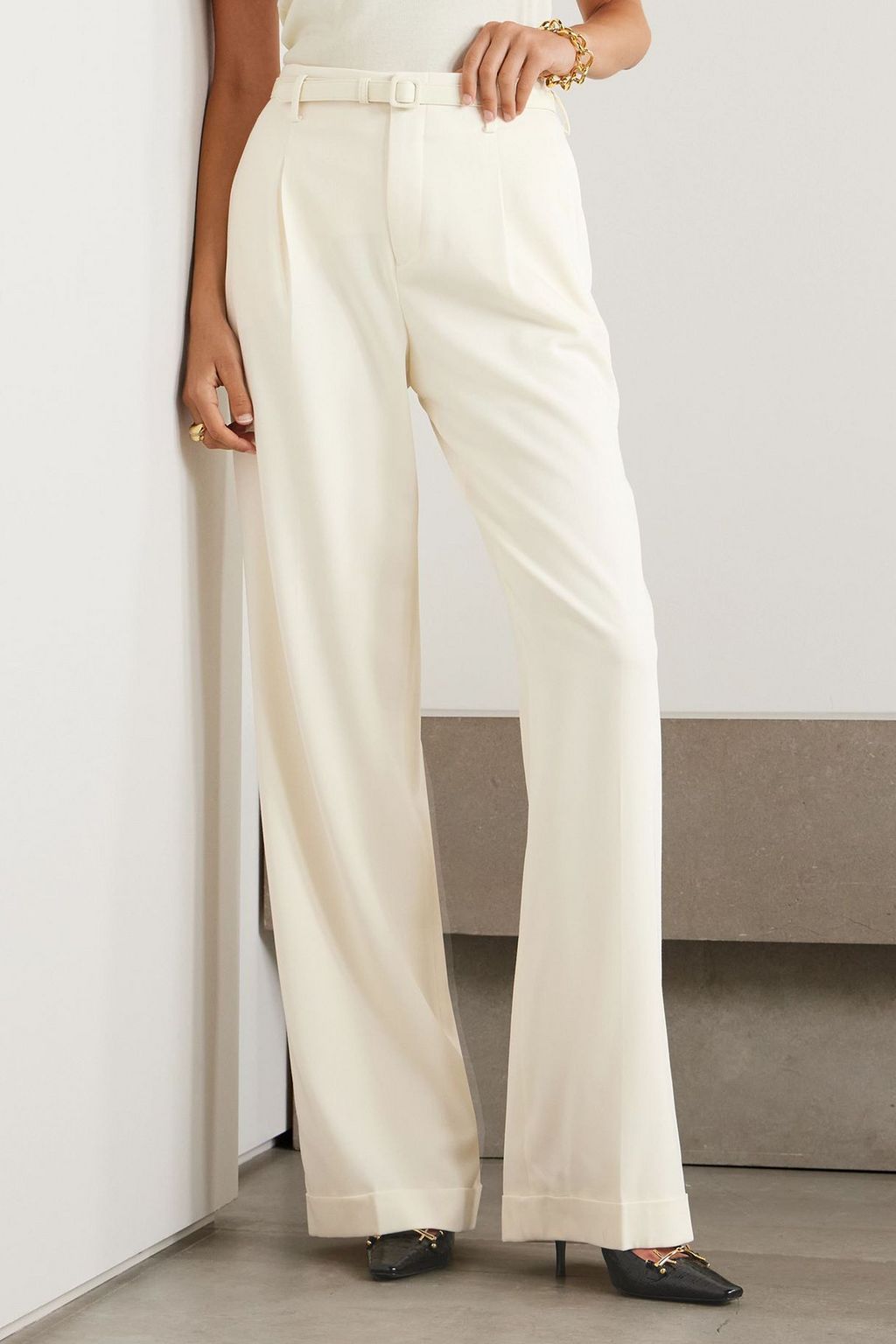 RALPH LAUREN COLLECTION Acklie Hose mit weitem Bein aus Wolle mit ...