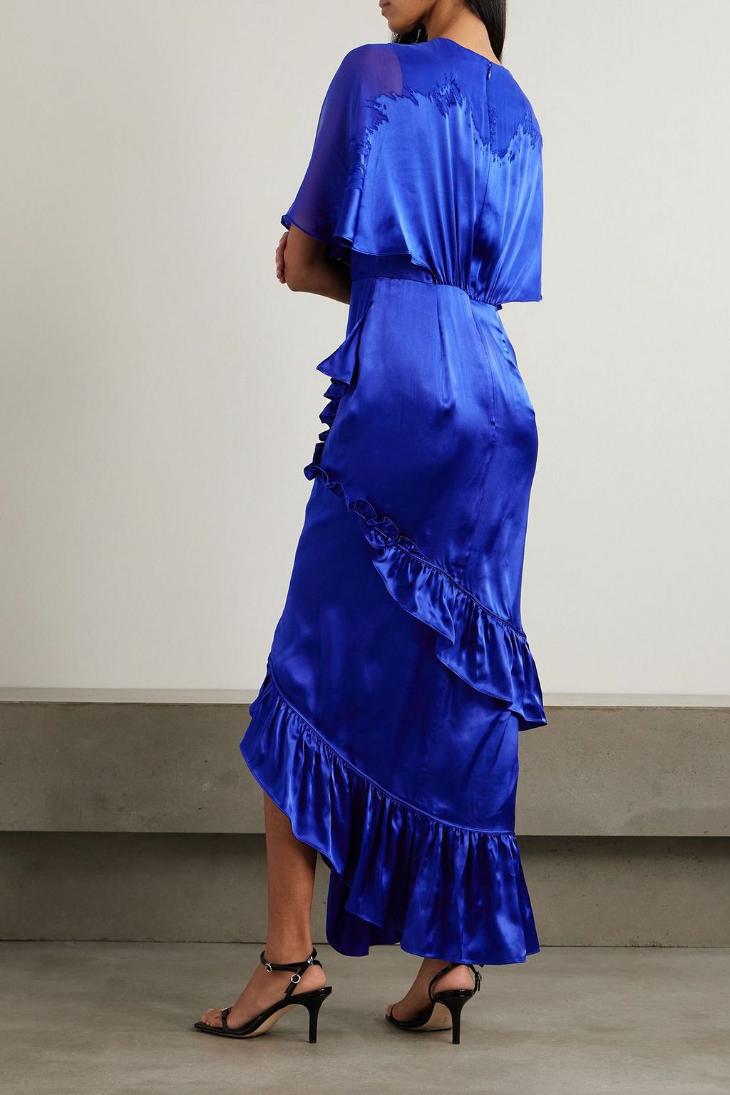 SALONI Rose ruffled wrap-effect devoré satin and chiffon maxi dress ...