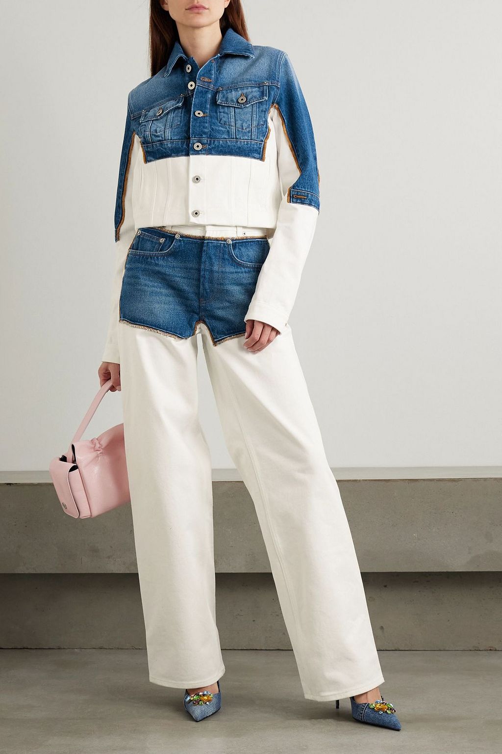JEAN PAUL GAULTIER Petit Grand two-tone wide-leg jeans | THE OUTNET