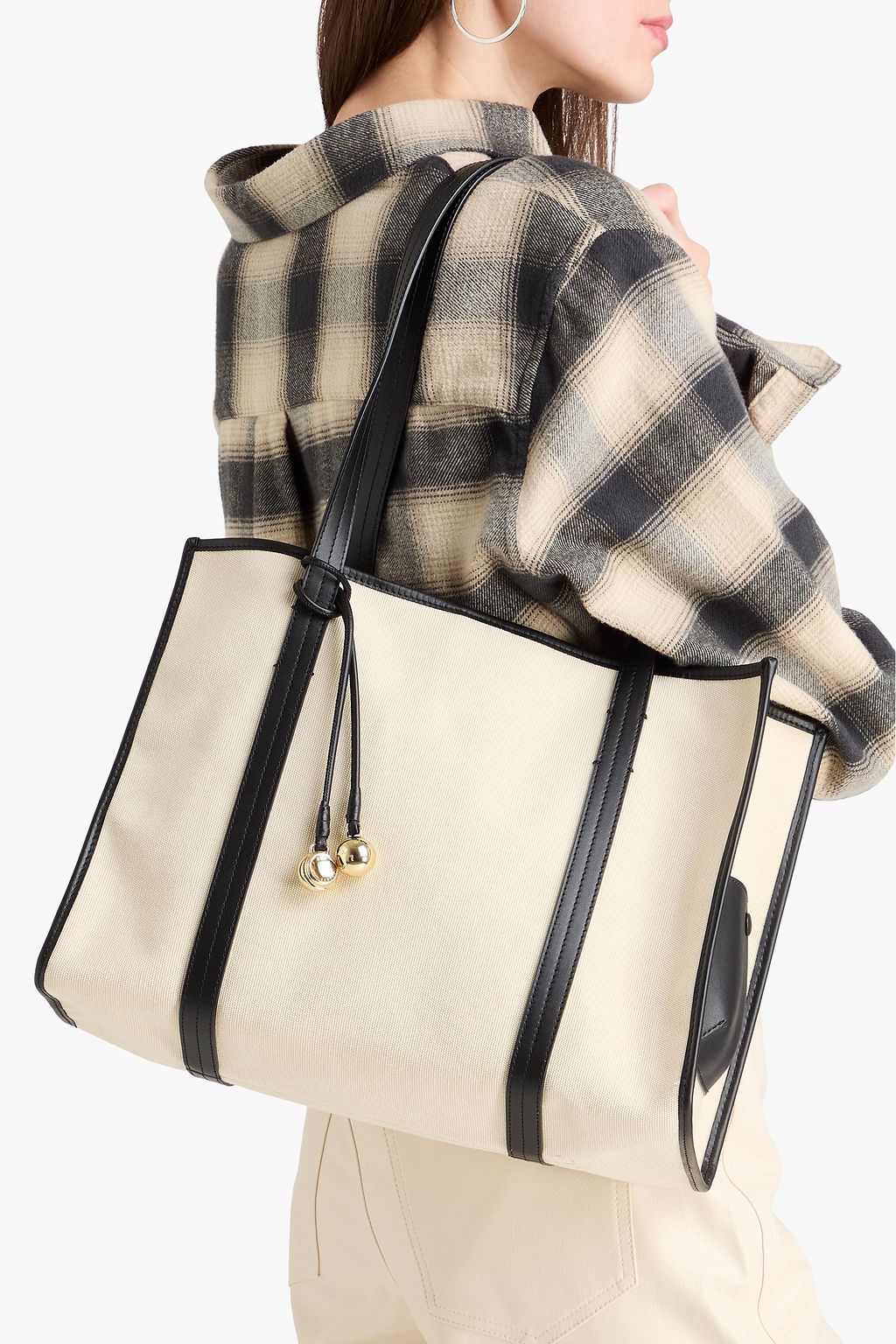 SANDRO Leather-trimmed cotton-canvas tote | THE OUTNET
