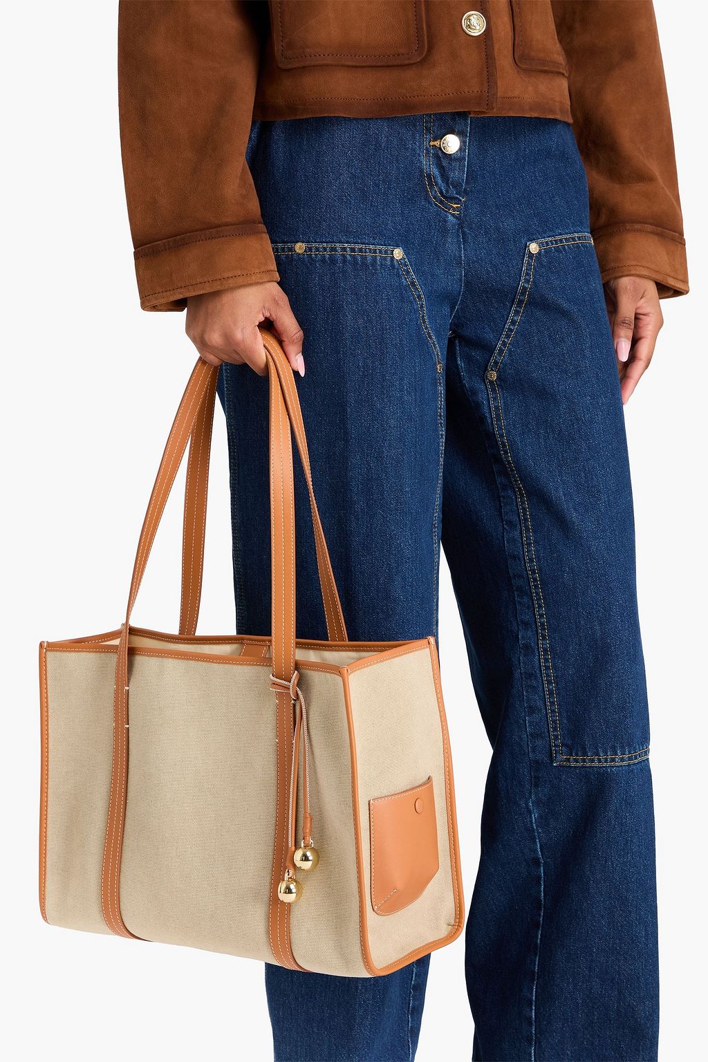 SANDRO Leather-trimmed canvas tote | THE OUTNET