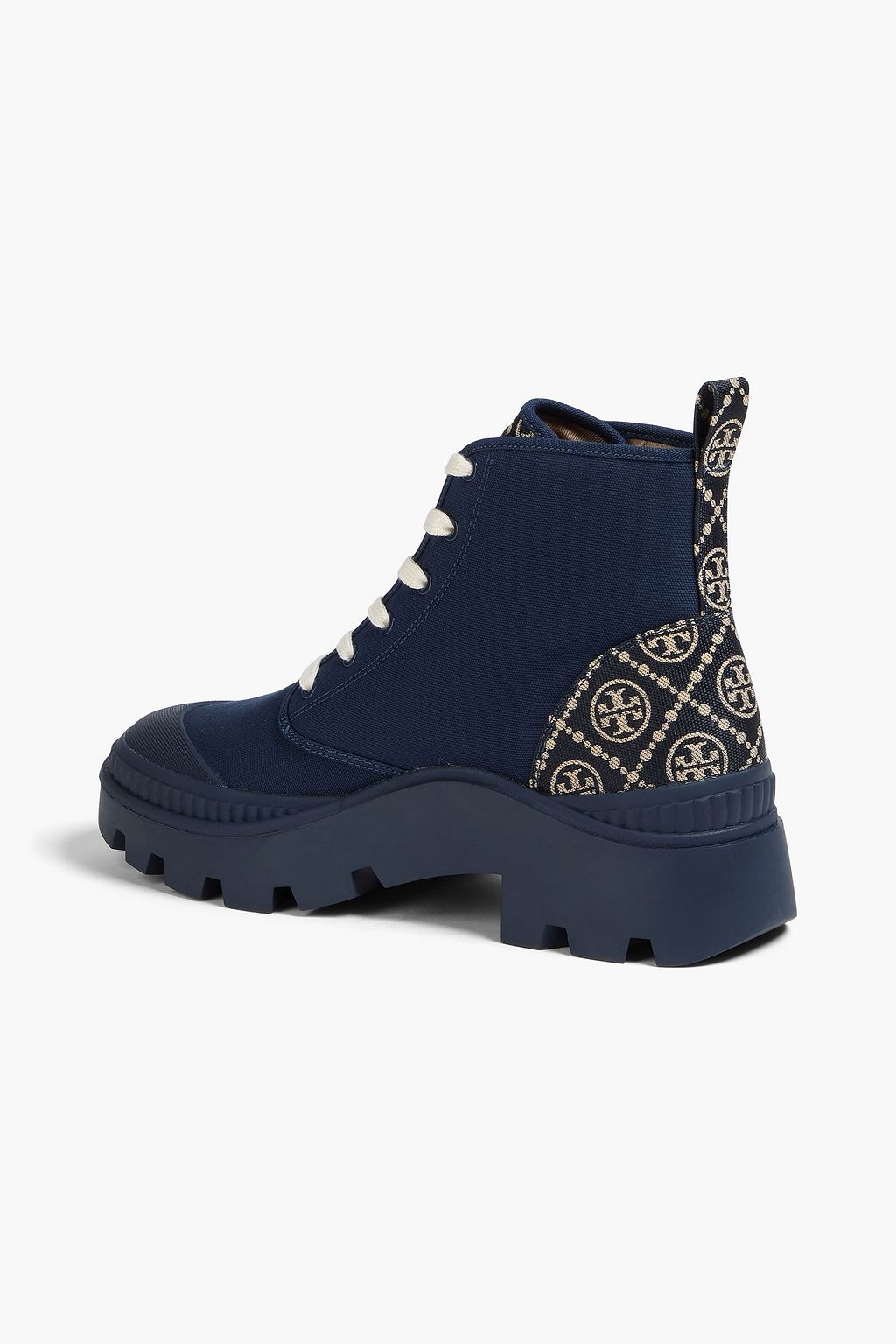 TORY BURCH T Monogram lace-up logo-print canvas ankle boots | THE OUTNET