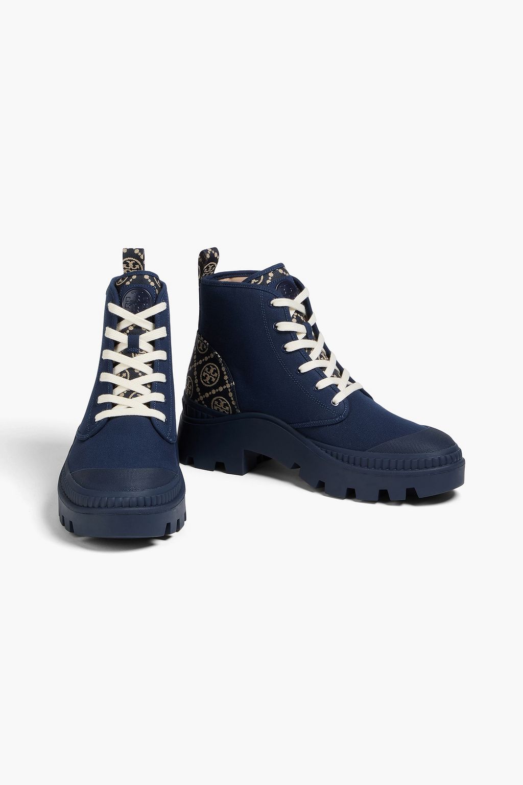 TORY BURCH T Monogram lace-up logo-print canvas ankle boots | THE OUTNET