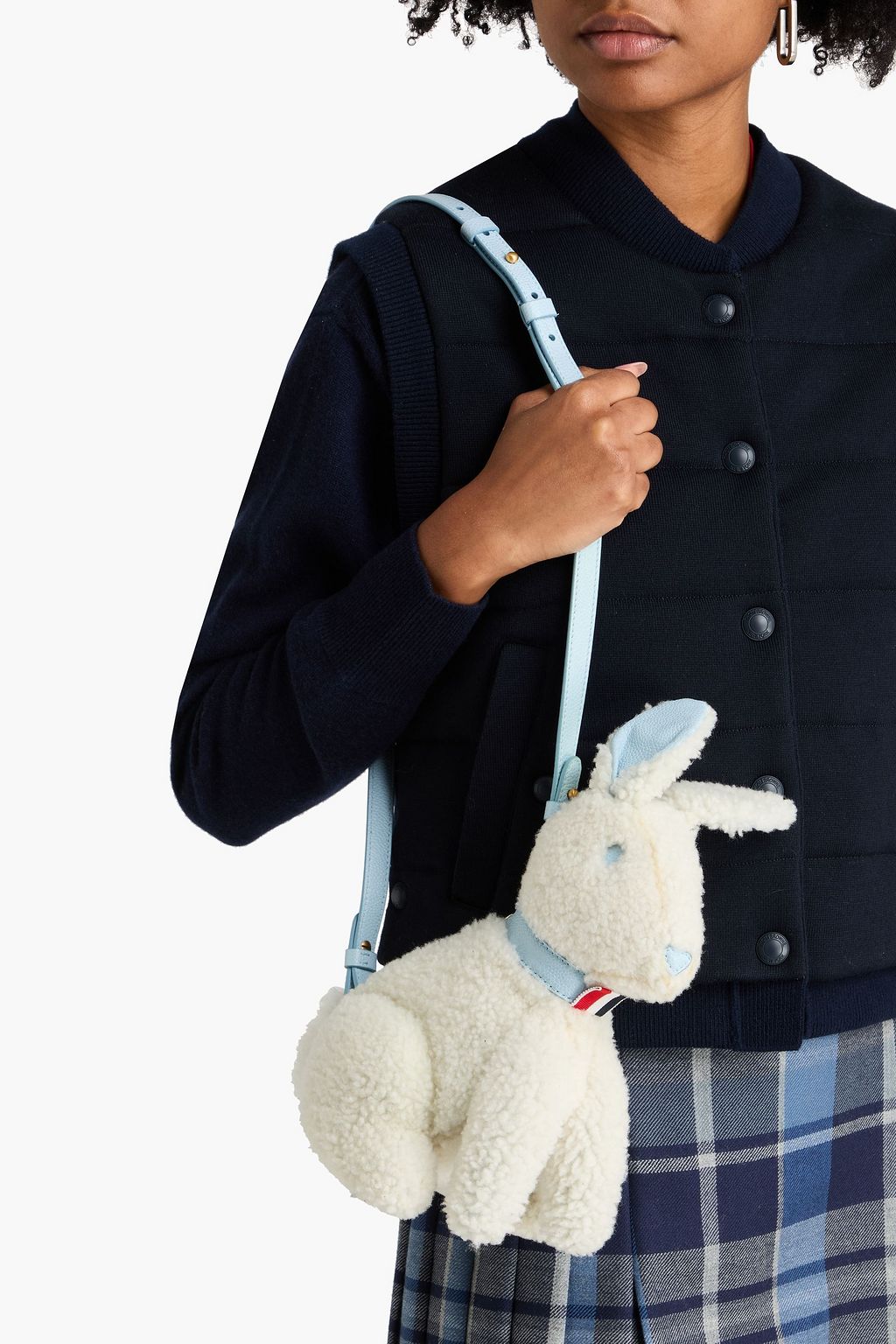 THOM BROWNE Rabbit small leather-trimmed shearling cross-body bag | THE ...