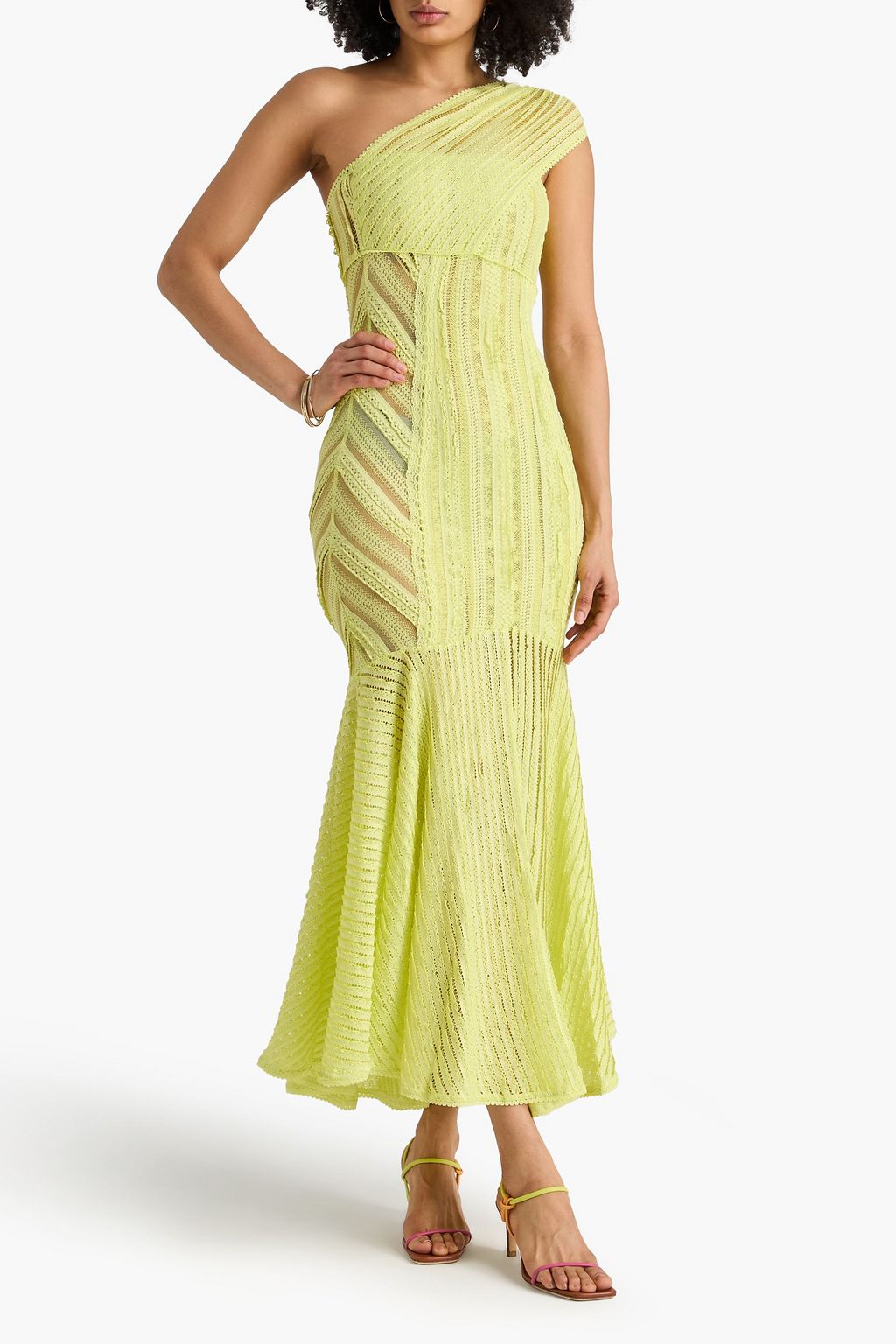 CHARO RUIZ IBIZA One-shoulder fluted stretch-lace maxi dress | THE OUTNET