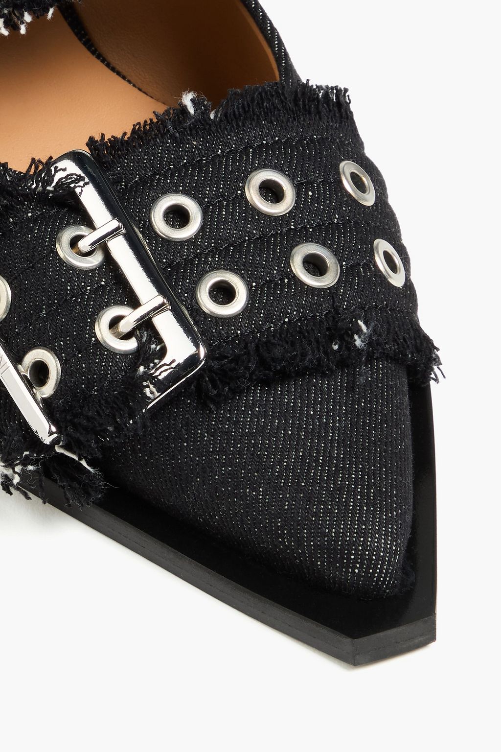 GANNI Embellished denim slingback point-toe flats | THE OUTNET