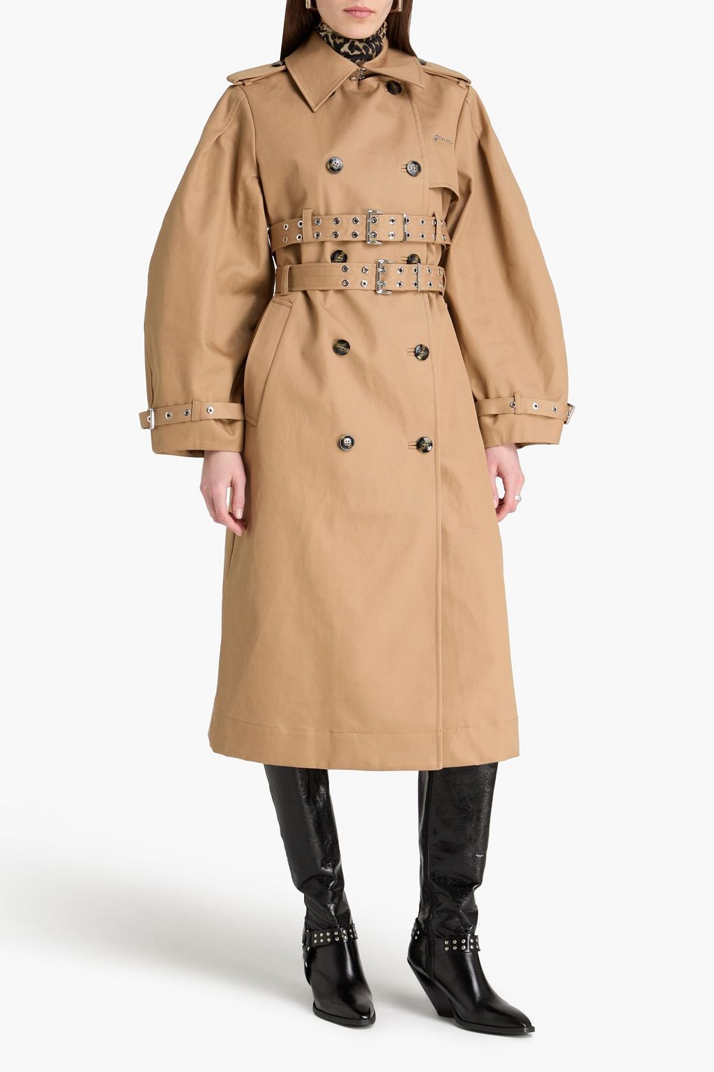 GANNI Belted cotton-gabardine trench coat | THE OUTNET