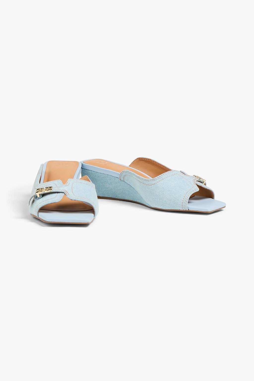 GANNI Embellished denim wedge mules | THE OUTNET