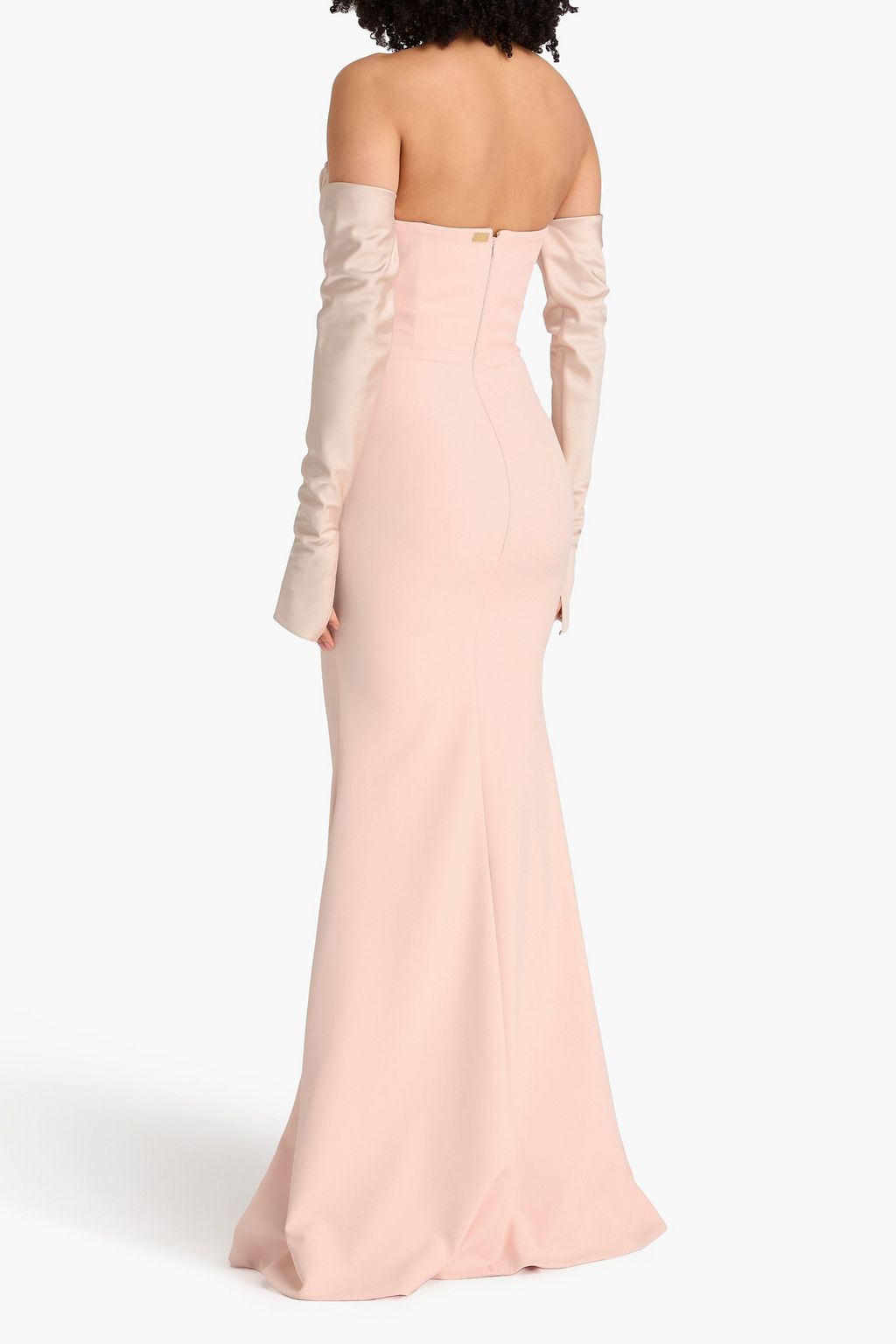 RHEA COSTA Raven off-the-shoulder draped satin-trimmed crepe gown | THE ...