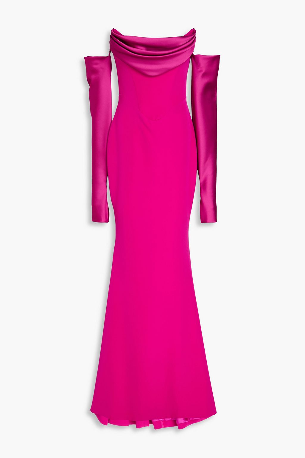 RHEA COSTA Raven off-the-shoulder draped satin-trimmed crepe gown | THE ...